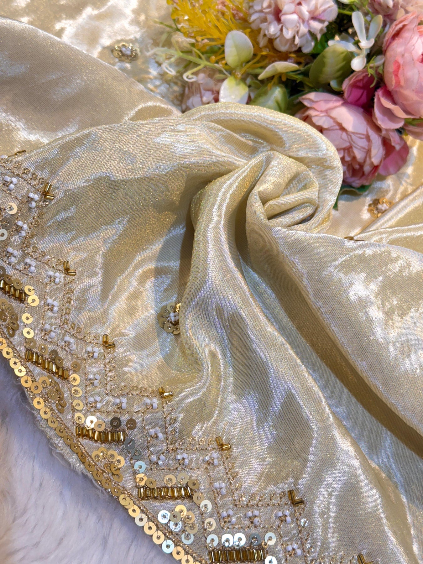Mehz Zari Tissue Handwork Dyeable Dupatta (2.40 meter length) – Fabric ...