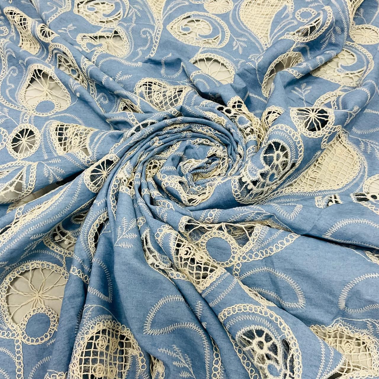 Light Blue Denim Cutwork Crochet Work 54 inch width – Fabric Forever