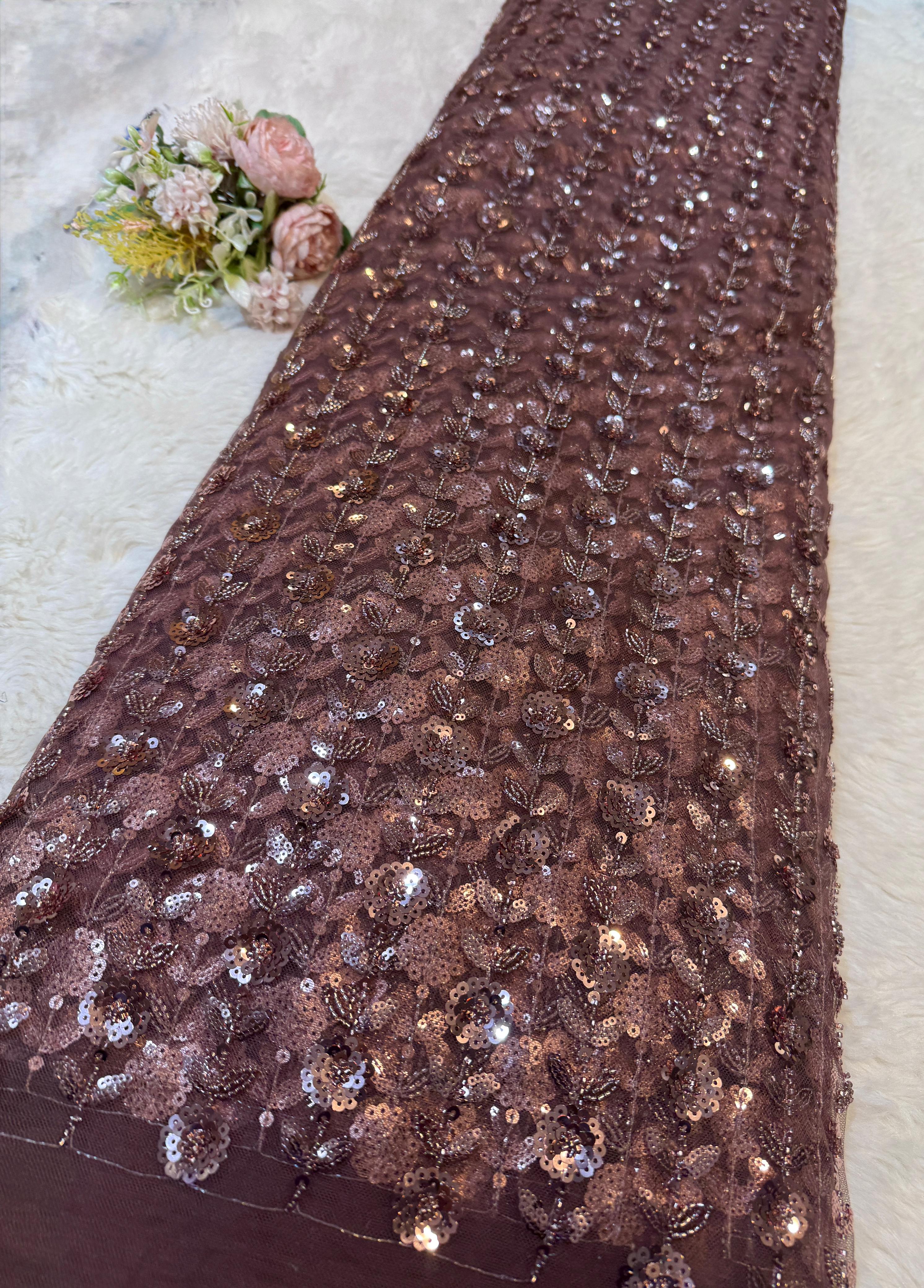 Brown Handwork Net Embroidery Stripe Pattern 54 inch width – Fabric Forever