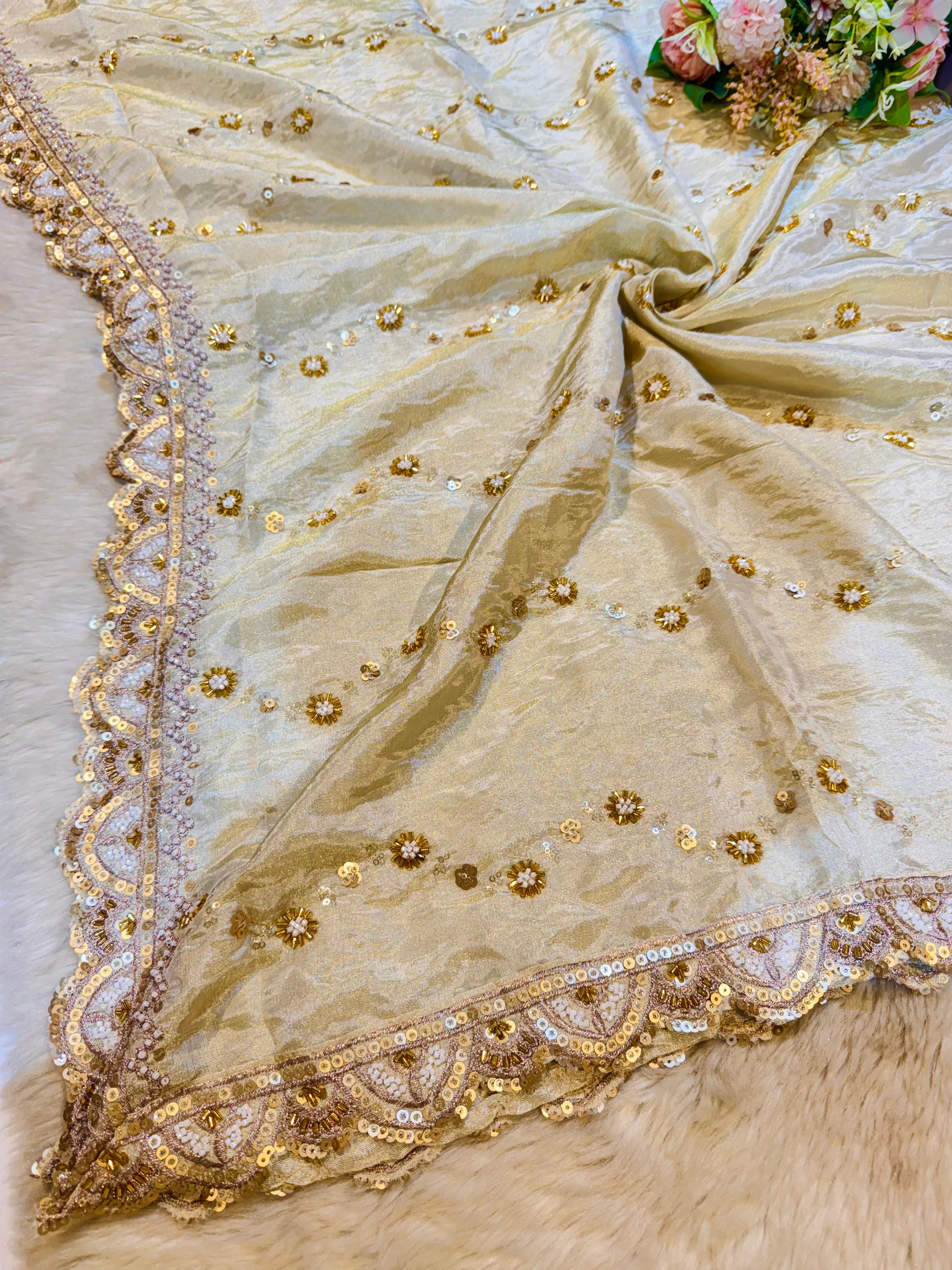 Mehz Zari Tissue Handwork Dyeable Dupatta (2.40 meter length) – Fabric ...