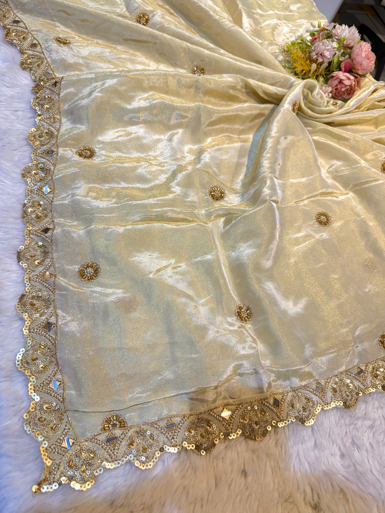 Mehz Zari Tissue Handwork Dyeable Dupatta with Four Side Mirror Cutdan ...