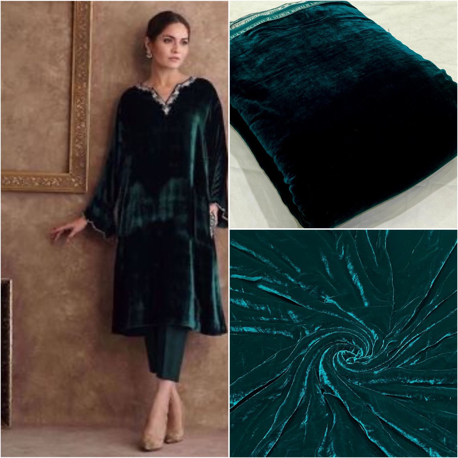 Bottle Green Pure Micro Velvet Plain solid Colors 44 Inch width ( Idea ...