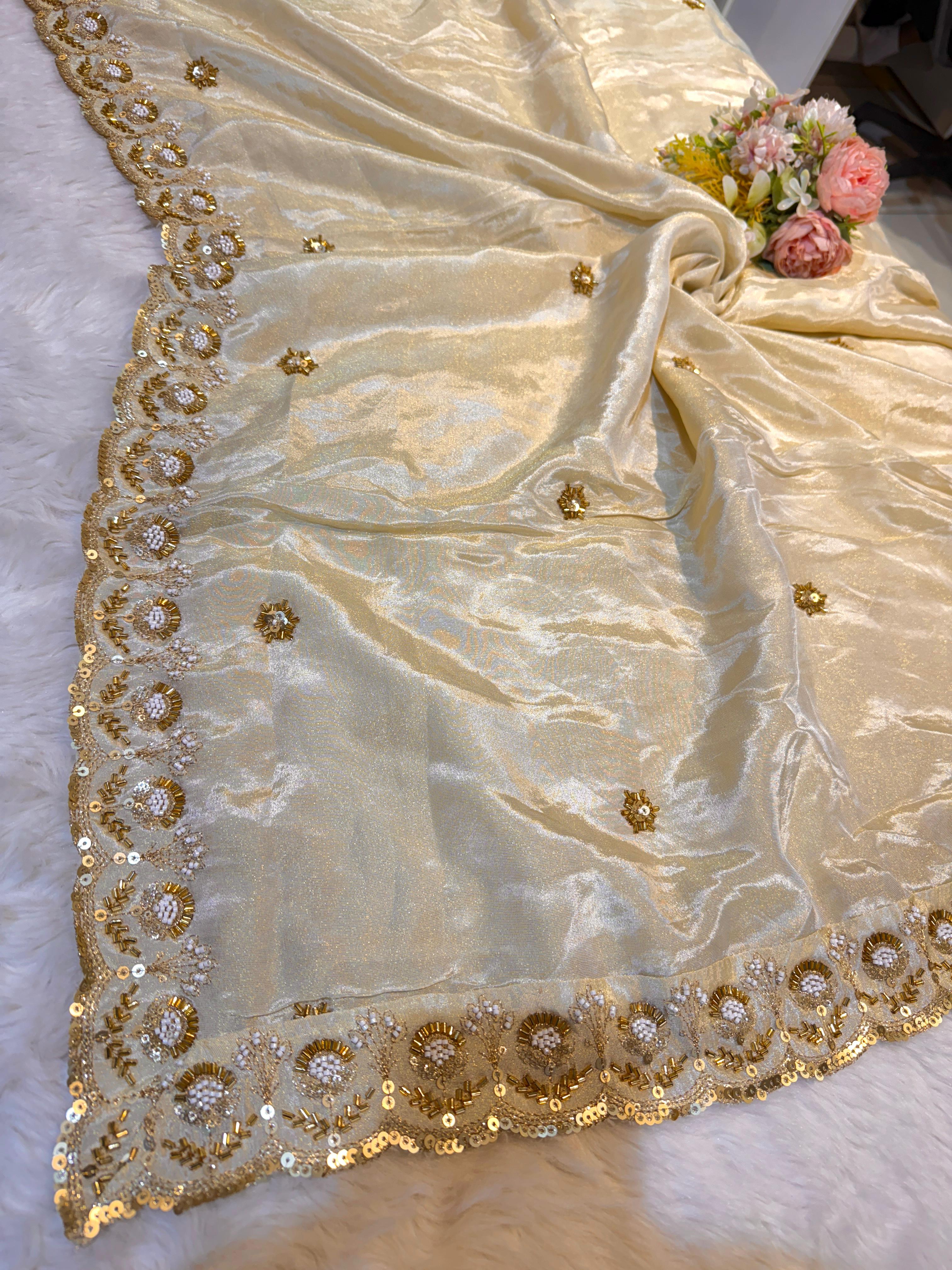 Mehz Zari Tissue Handwork Dyeable Dupatta (2.40 meter length) – Fabric ...