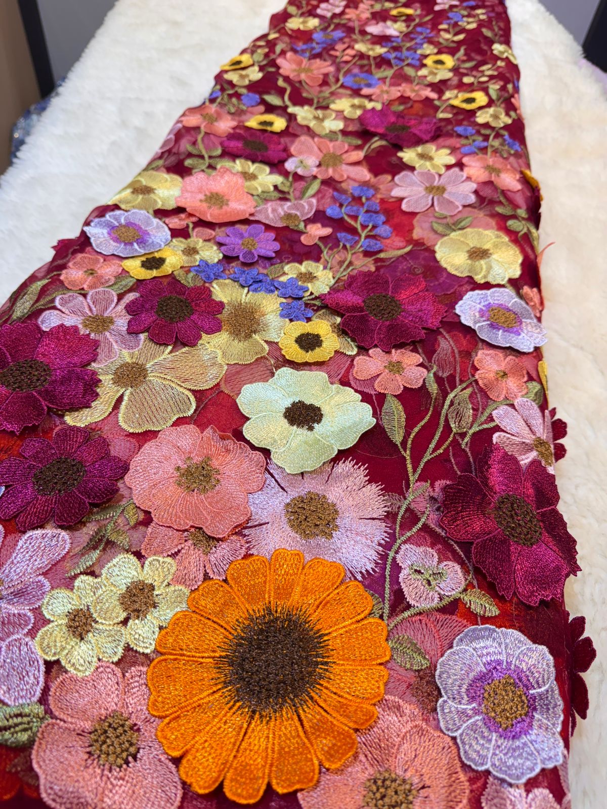 (Precut of 0.60 Meter) Maroon Dream Net Appliqué imported Net Embroide ...