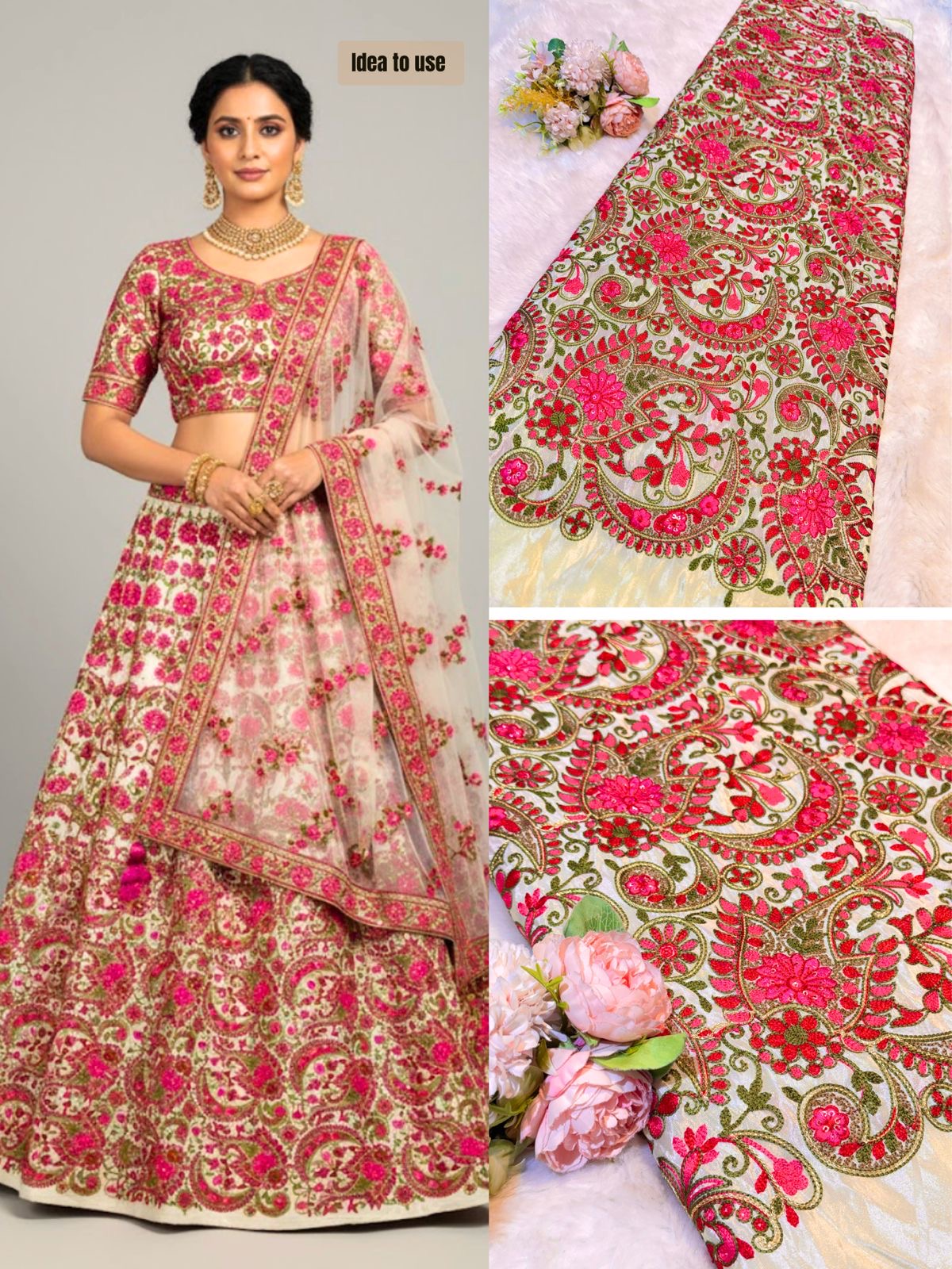Pure Zari Tissue Kashmiri Aari Work Embroidery 44 inch width Multi Col ...