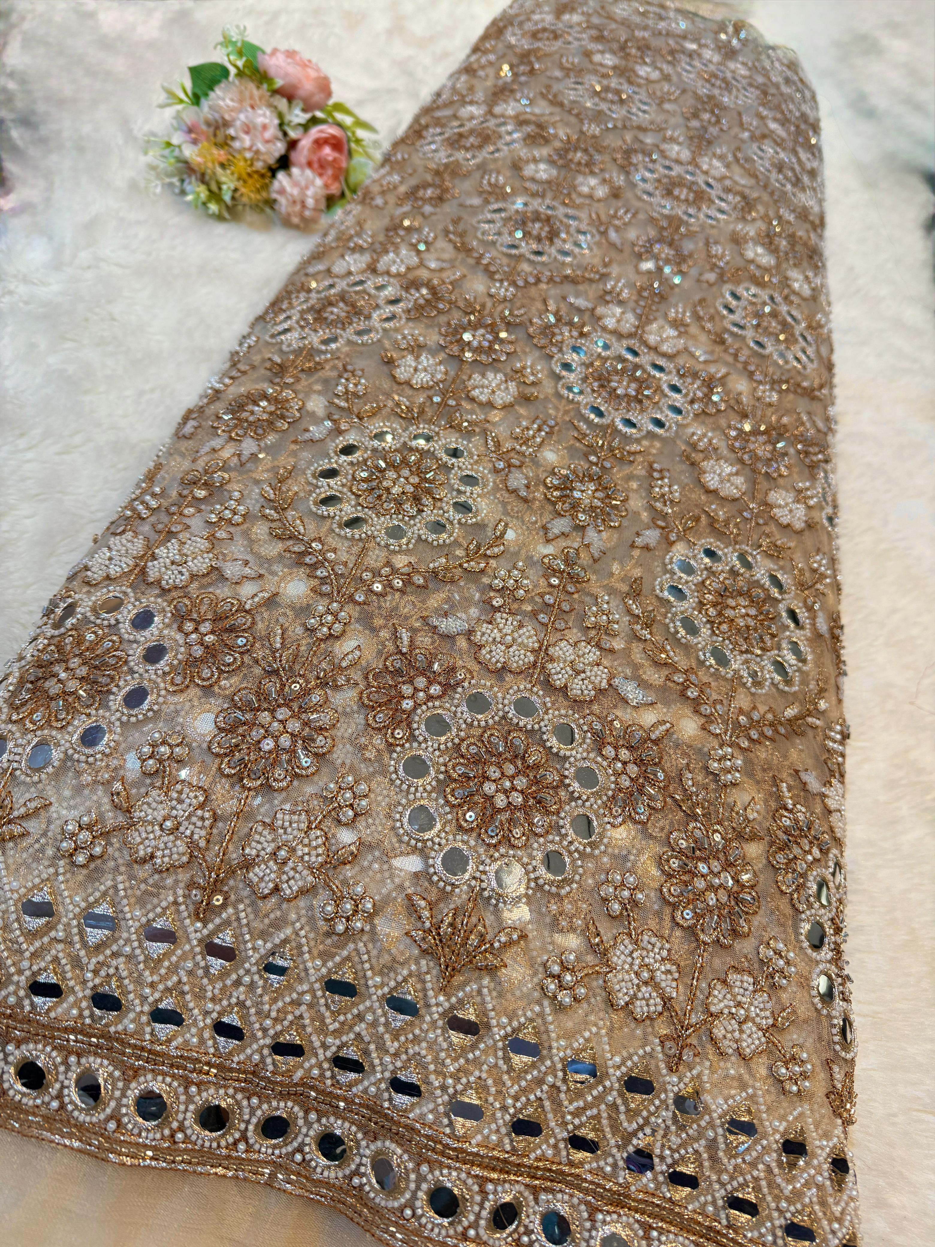 Net Big width Handwork Embroidery Beige colour 54 inch width – Fabric ...