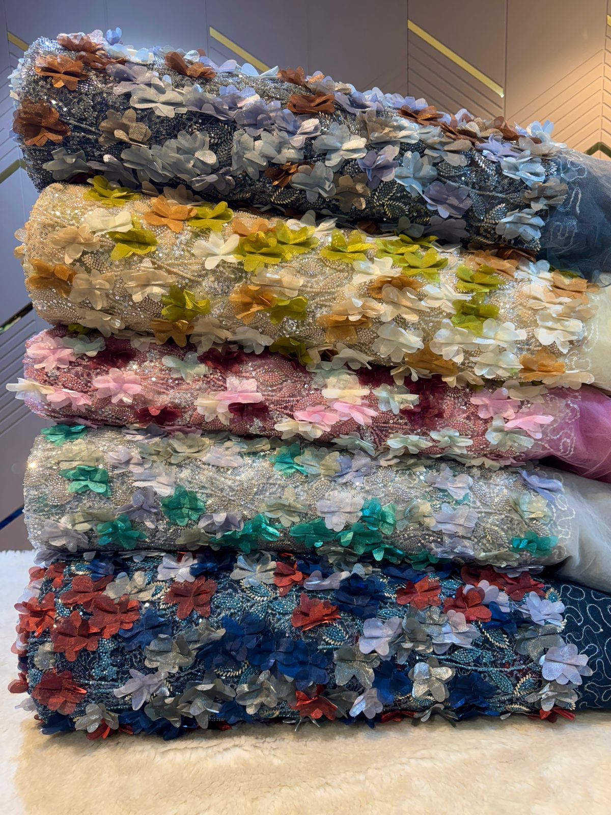 Lily Applique Satin Work imported handwork nets 54 Inch width – Fabric ...