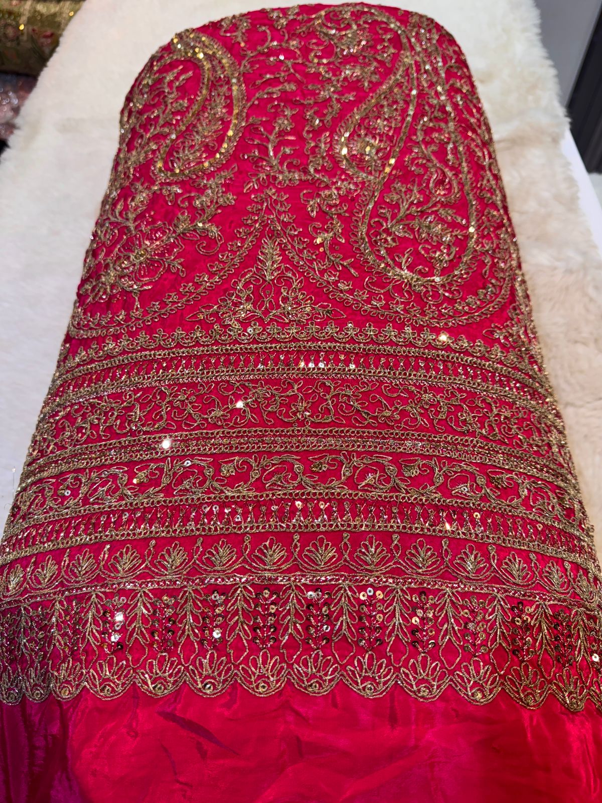 Magenta Sana Pure Crape Embroidery Paisley Design 48 inch width ...