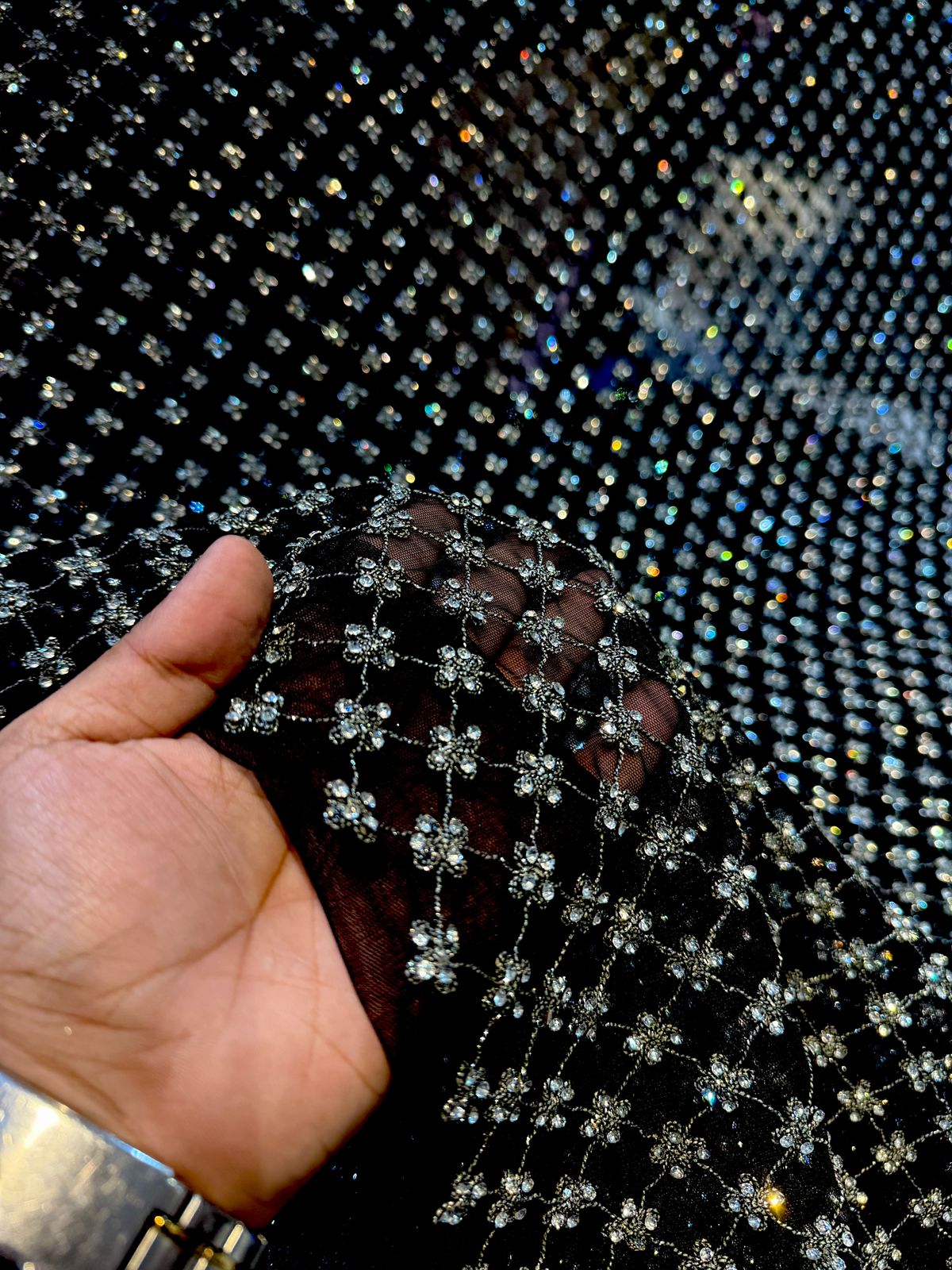 Black Handwork Net Embroidery with Real Stone work 44 Inch Inch Width ...