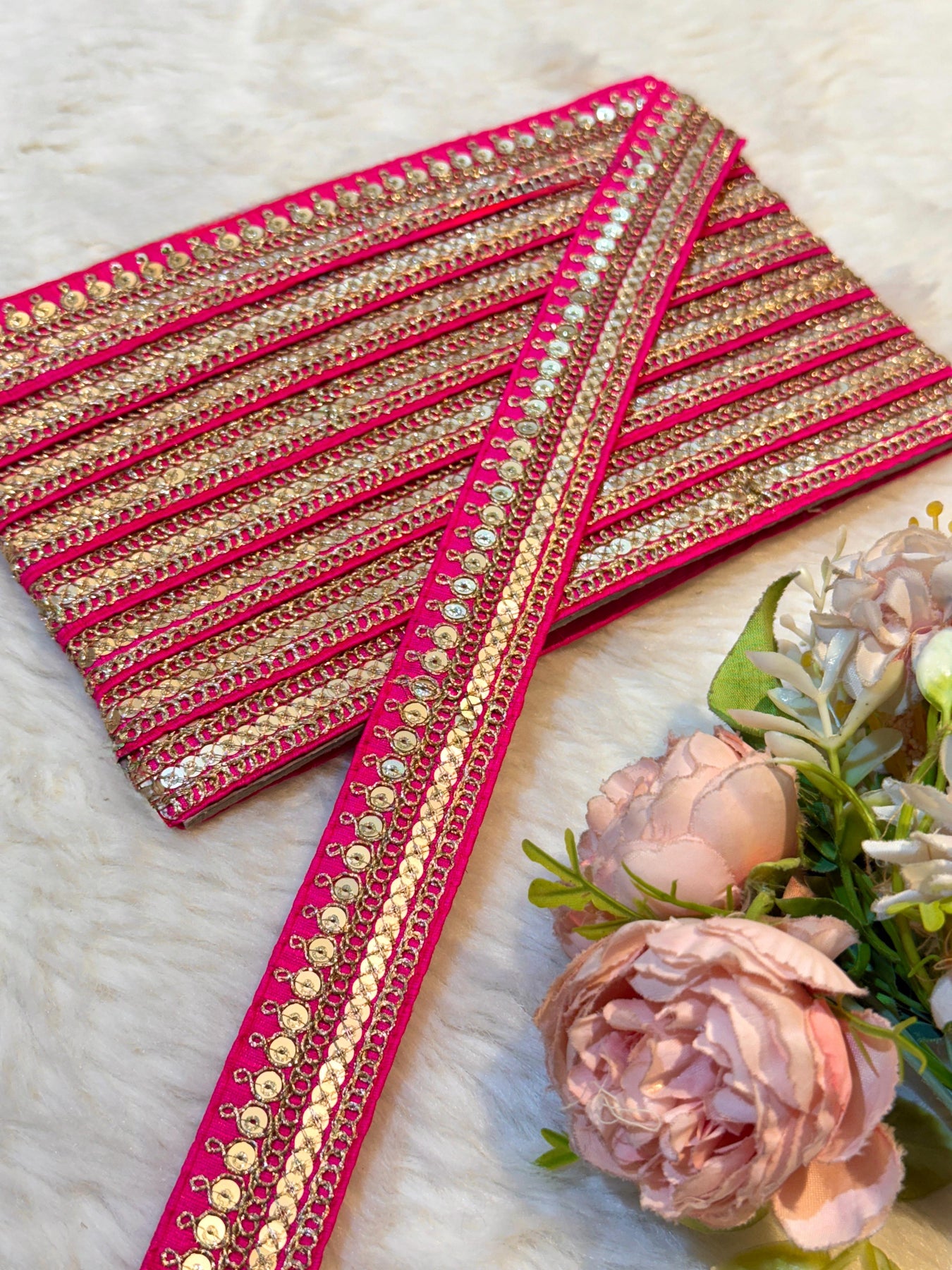(Wholesale pack of 9 meter ) Magenta Lace Border With Sequins Work ...