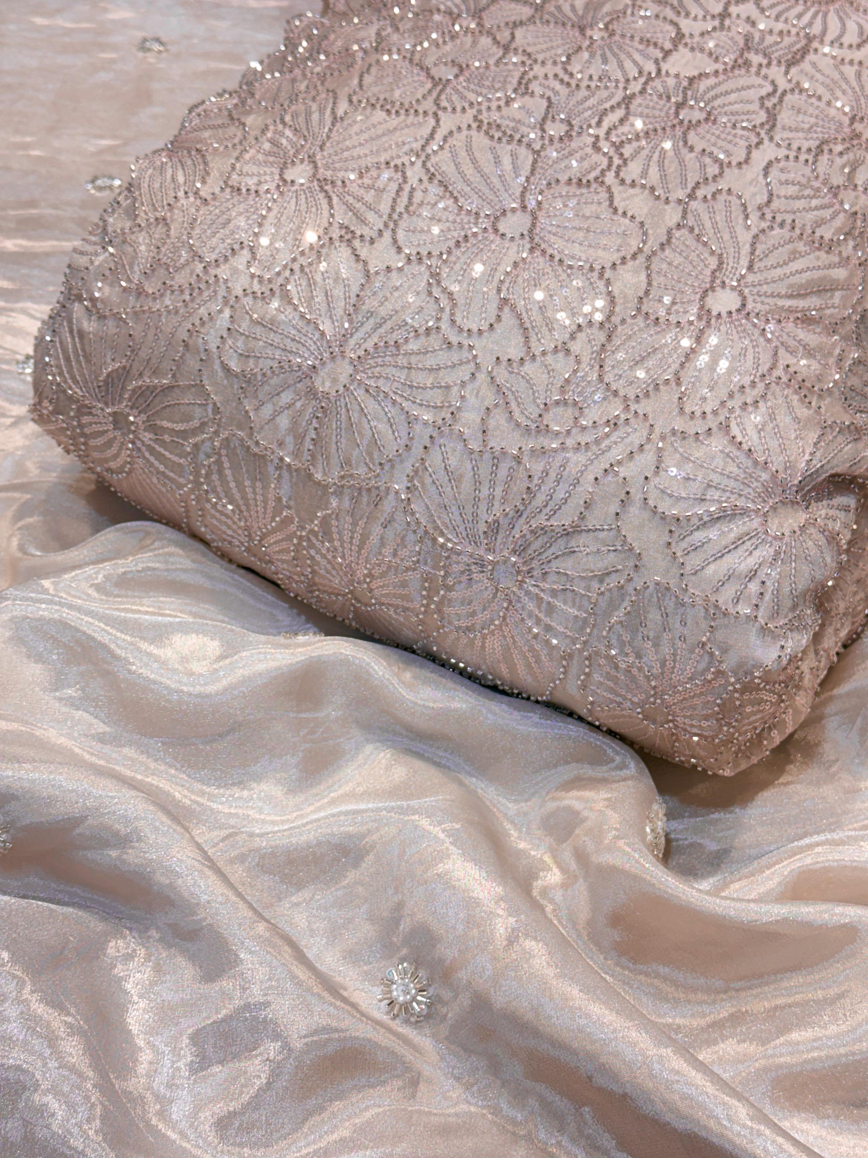 Light Grey Mix Match Combinations Pure Zari Tissue All Over Handwork E ...