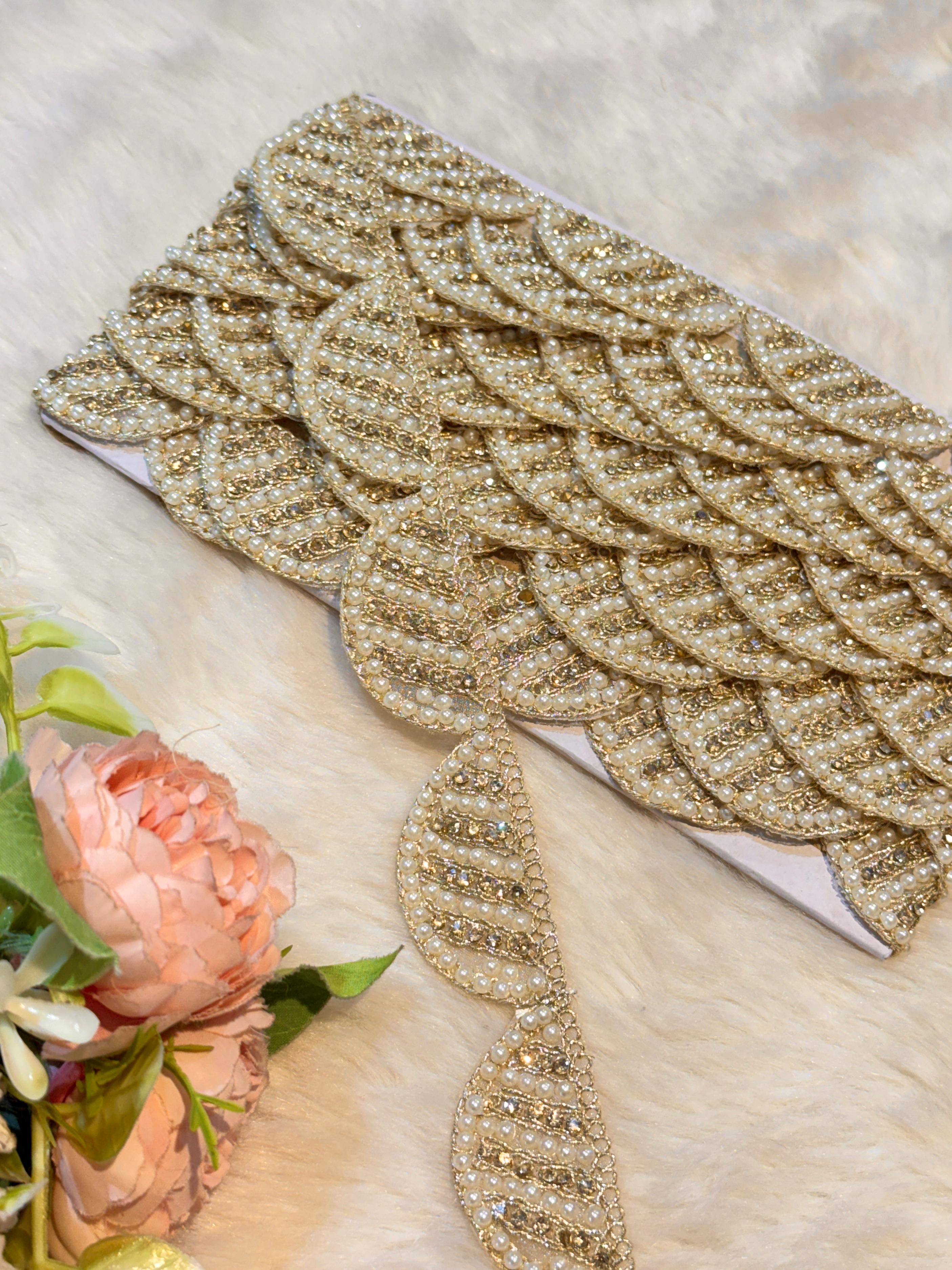 (Wholesale pack of 9 meter ) Lace Border With pearl and Stone work ...