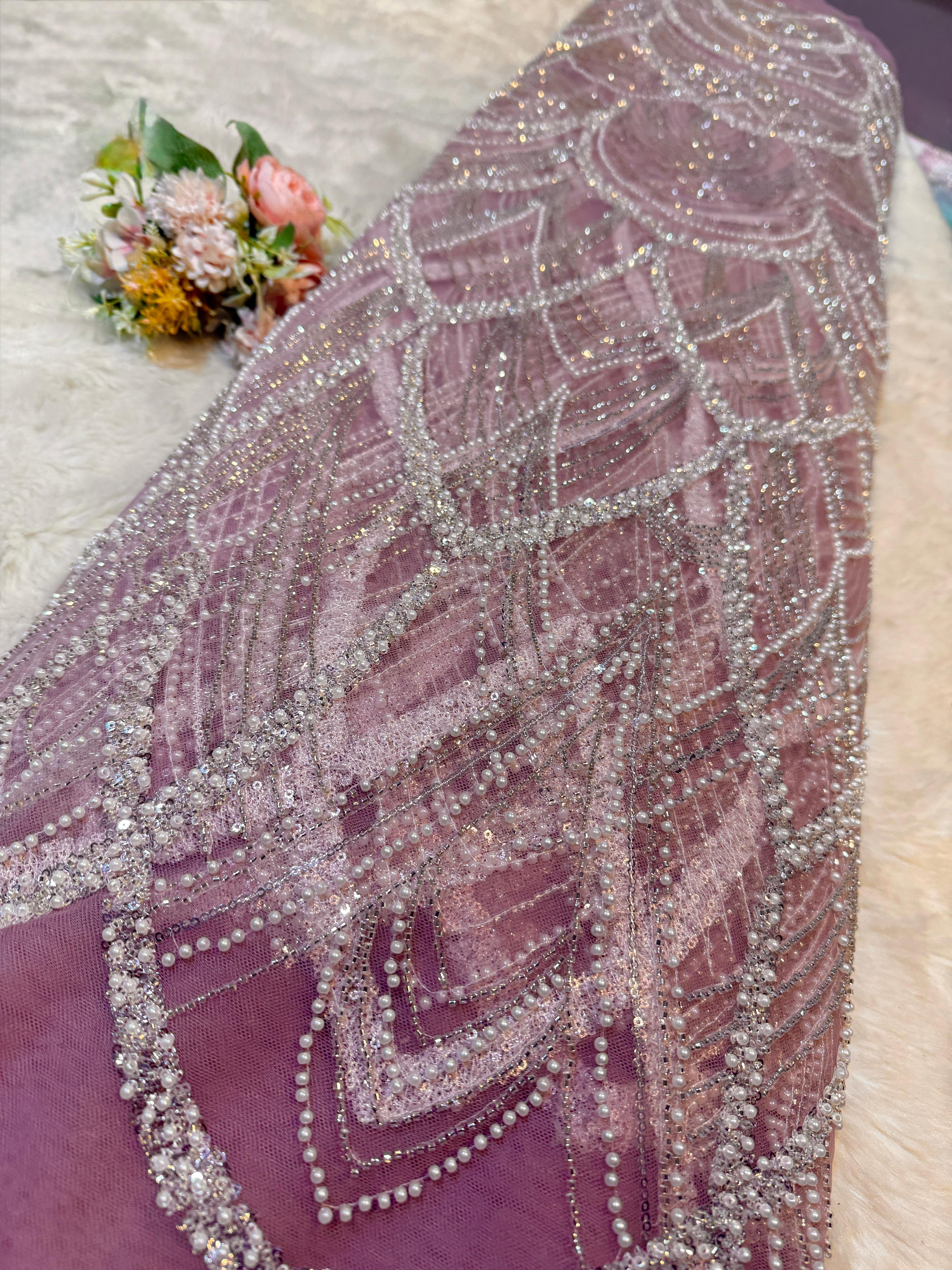 Hamza Onion Pink Handwork Net Embroidery 54 Inch width – Fabric Forever