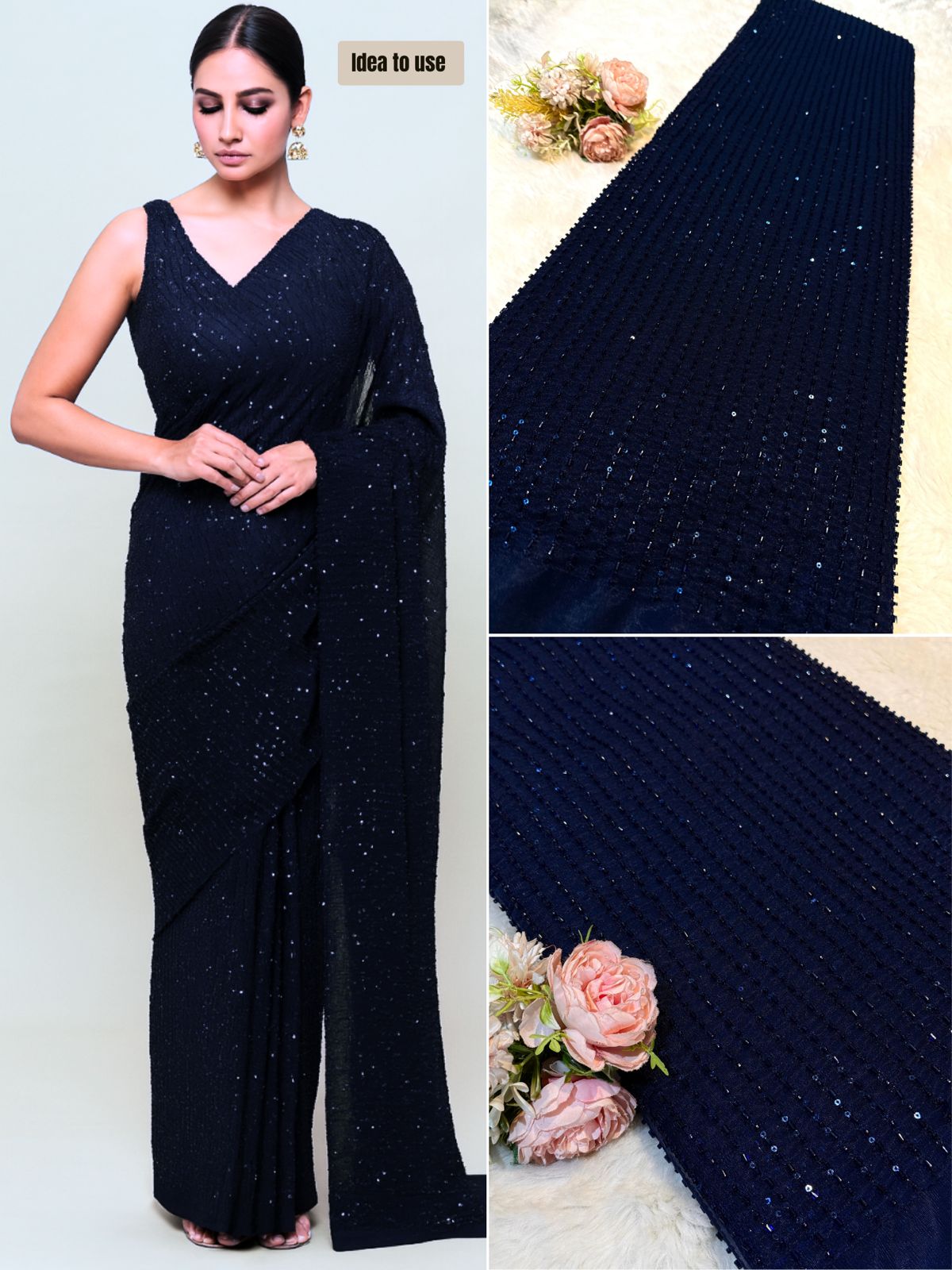 Navy Blue Stripe Handwork Net 44 inch width (P) – Fabric Forever