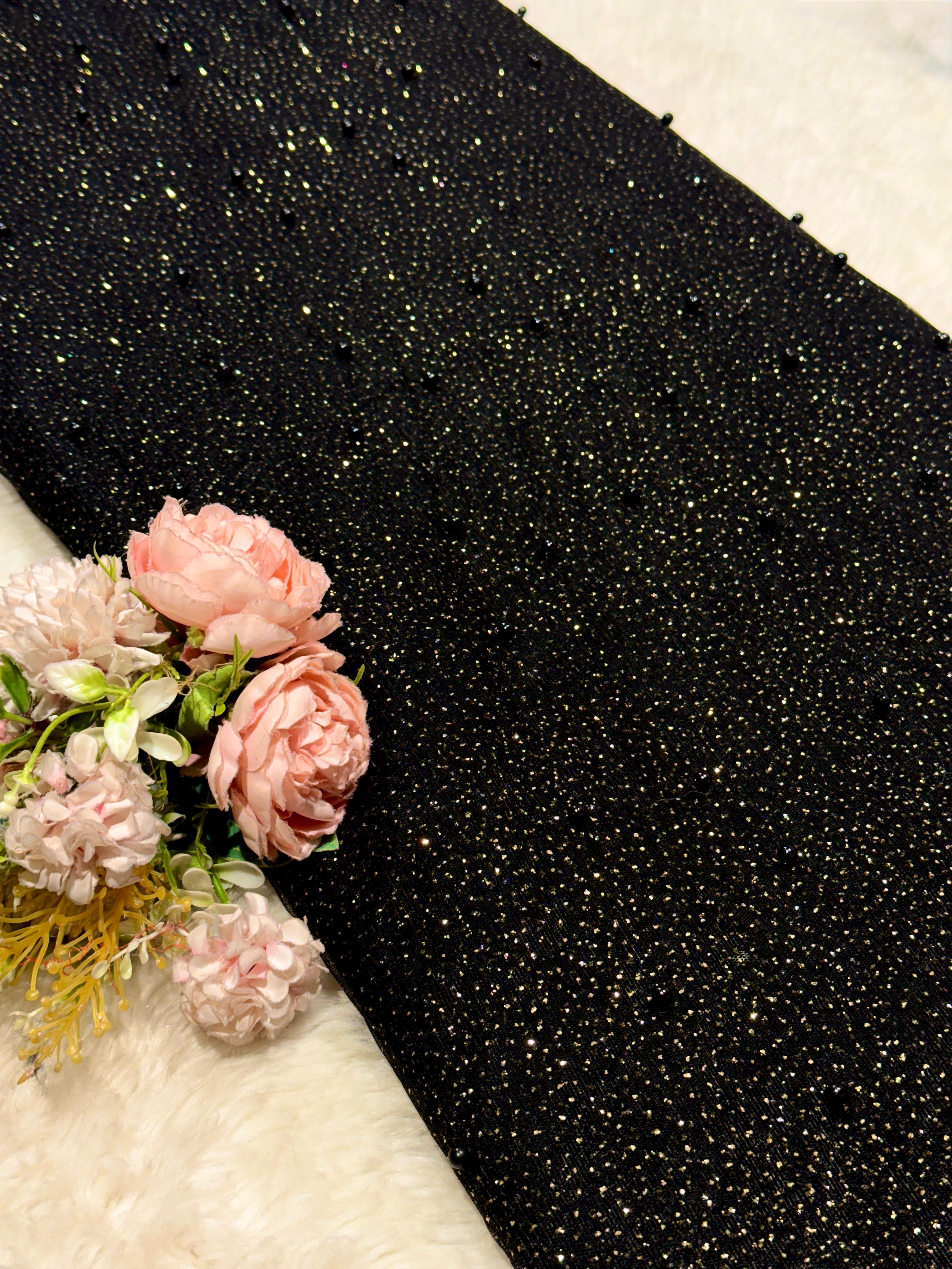 Black Imported Pearl And Glitter Nets Embroidery 54 inch width (Shade ...