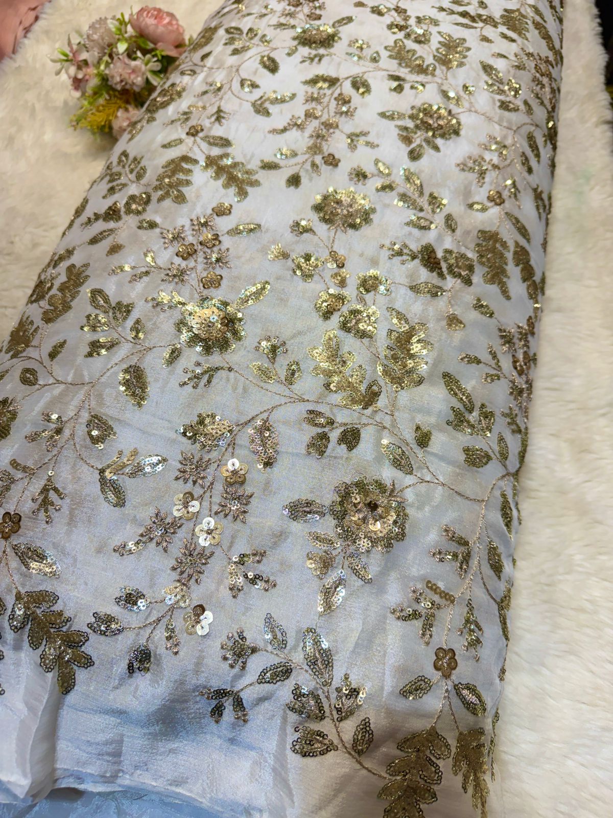 Pure Chinon Sequins Work Embroidery 44 inch width Dyeable – Fabric Forever