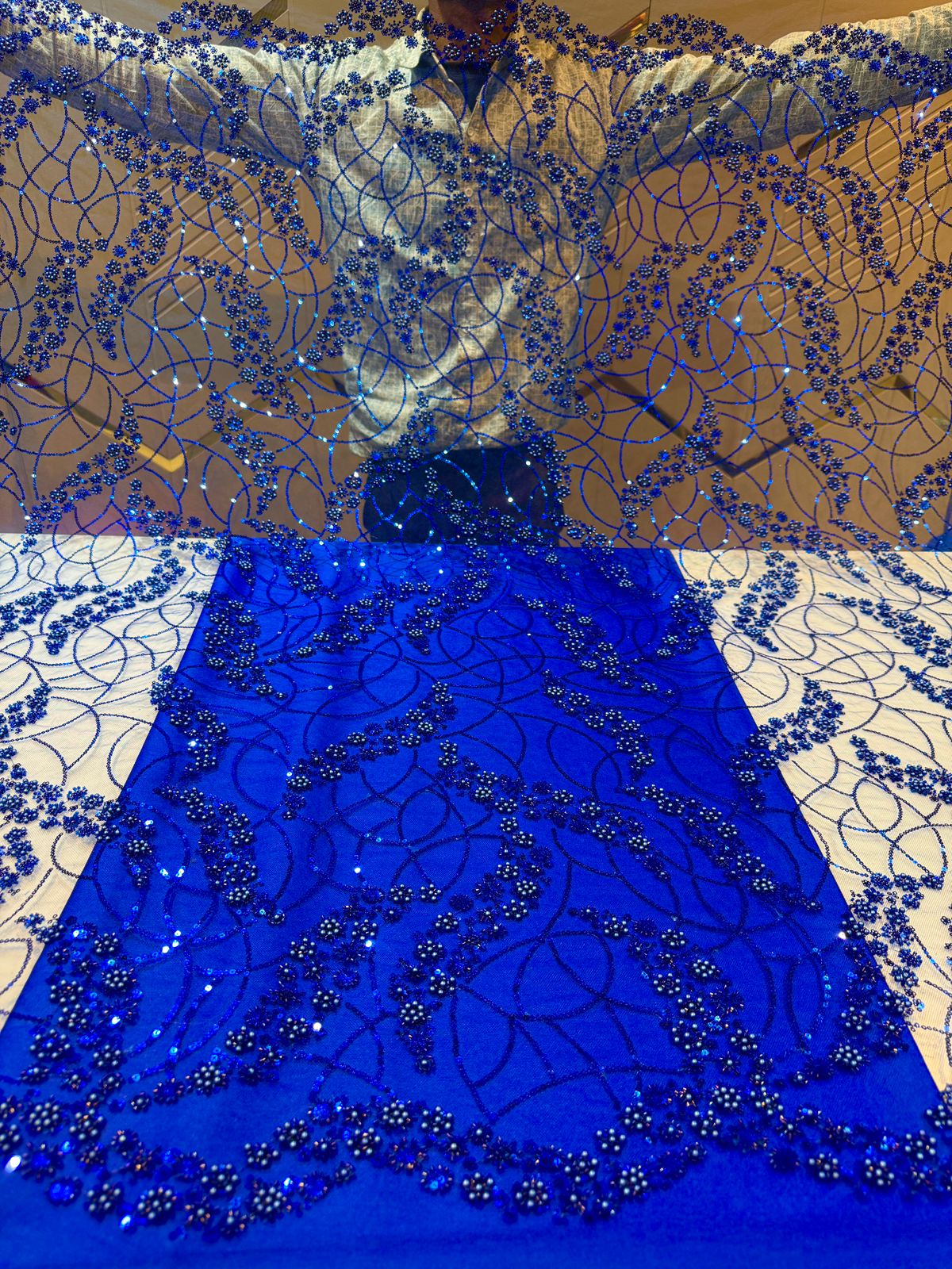 Electric Blue Imported Net Handwork Embroidery 54 inch width – Fabric ...