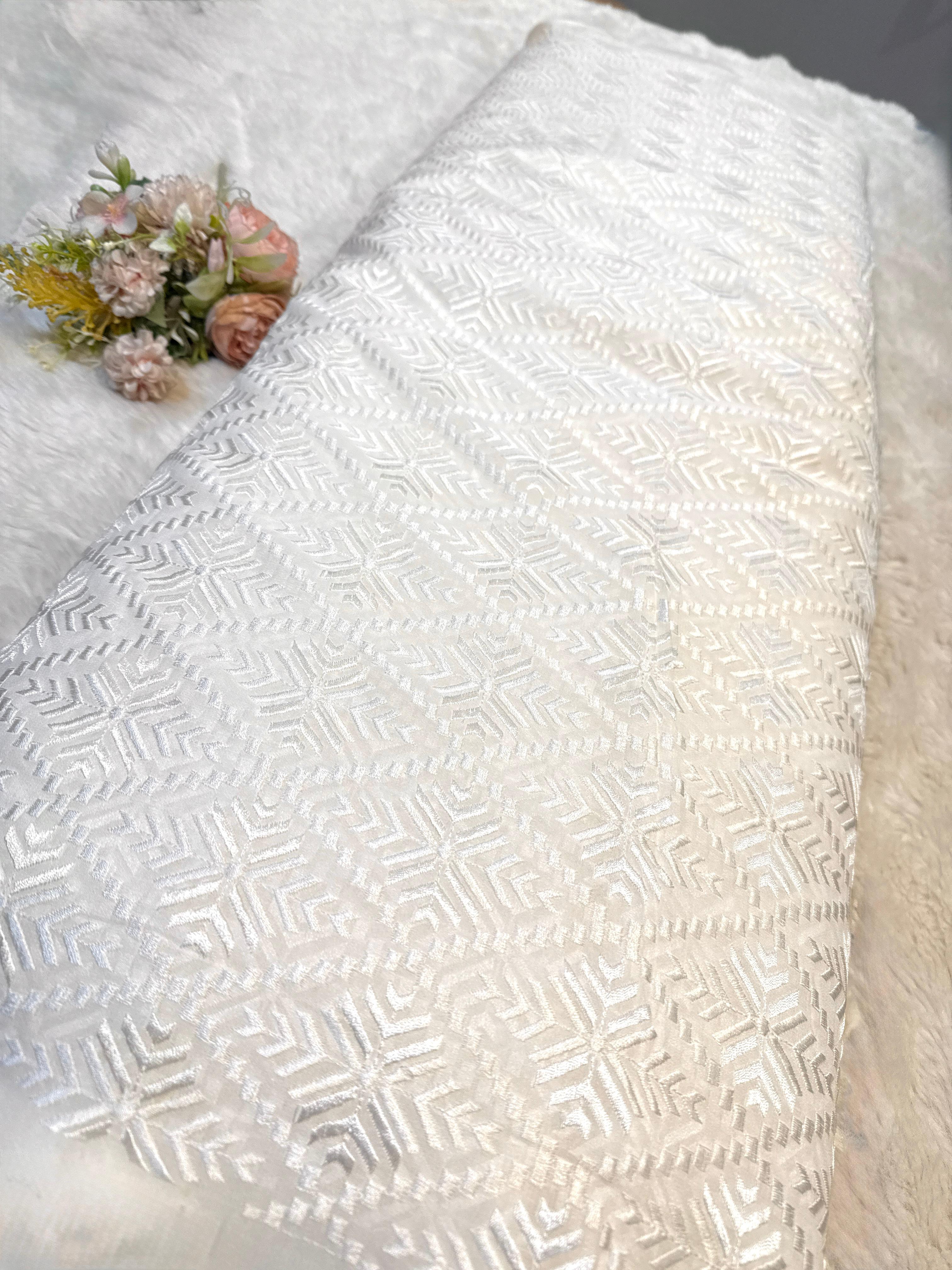 White Pure Georgette Dyeable Chikankari Embroidery 44 inch width Phulk ...