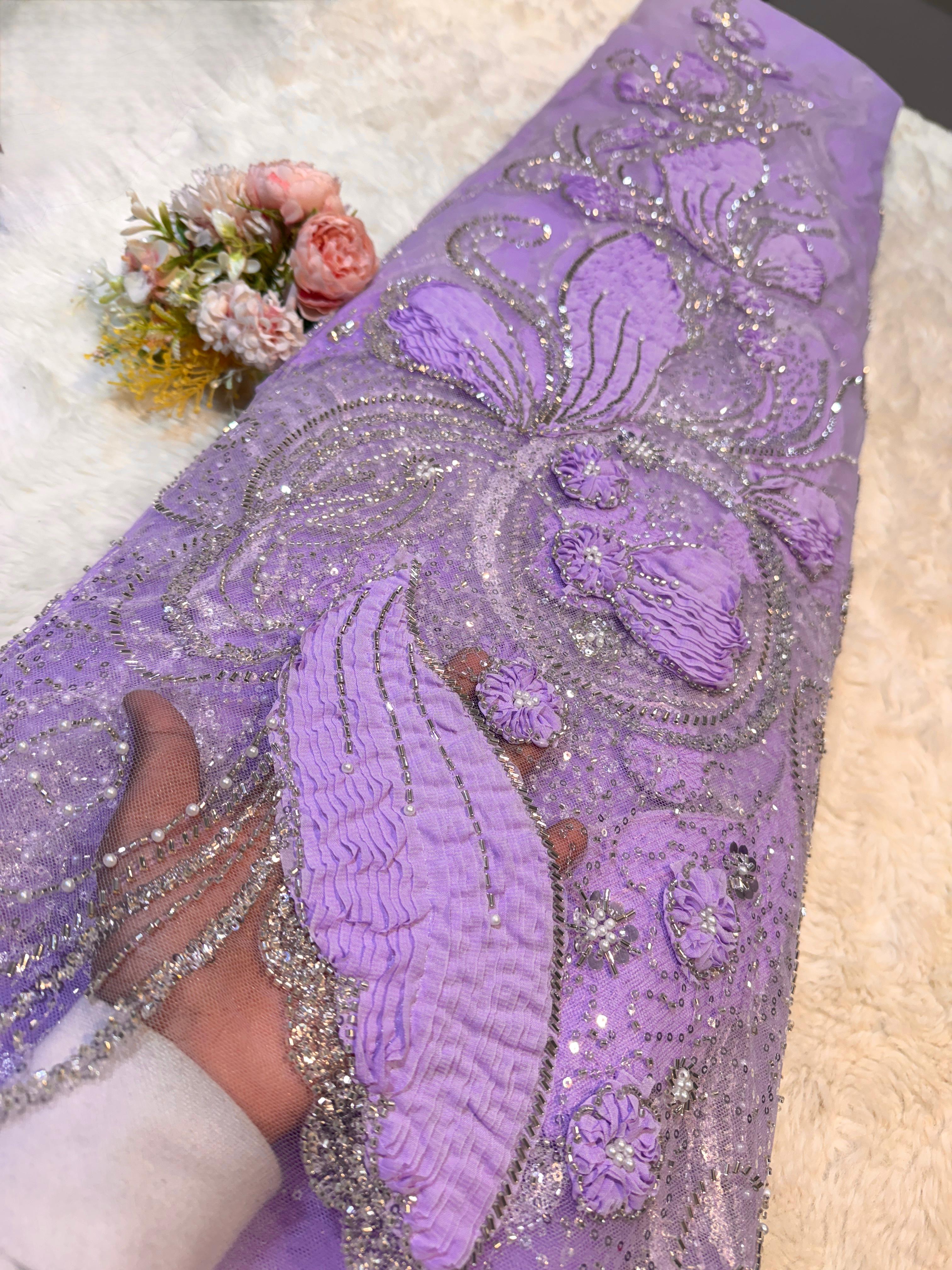 Lavender Original Imported Handwork Net Embroidery With appliqué and C ...