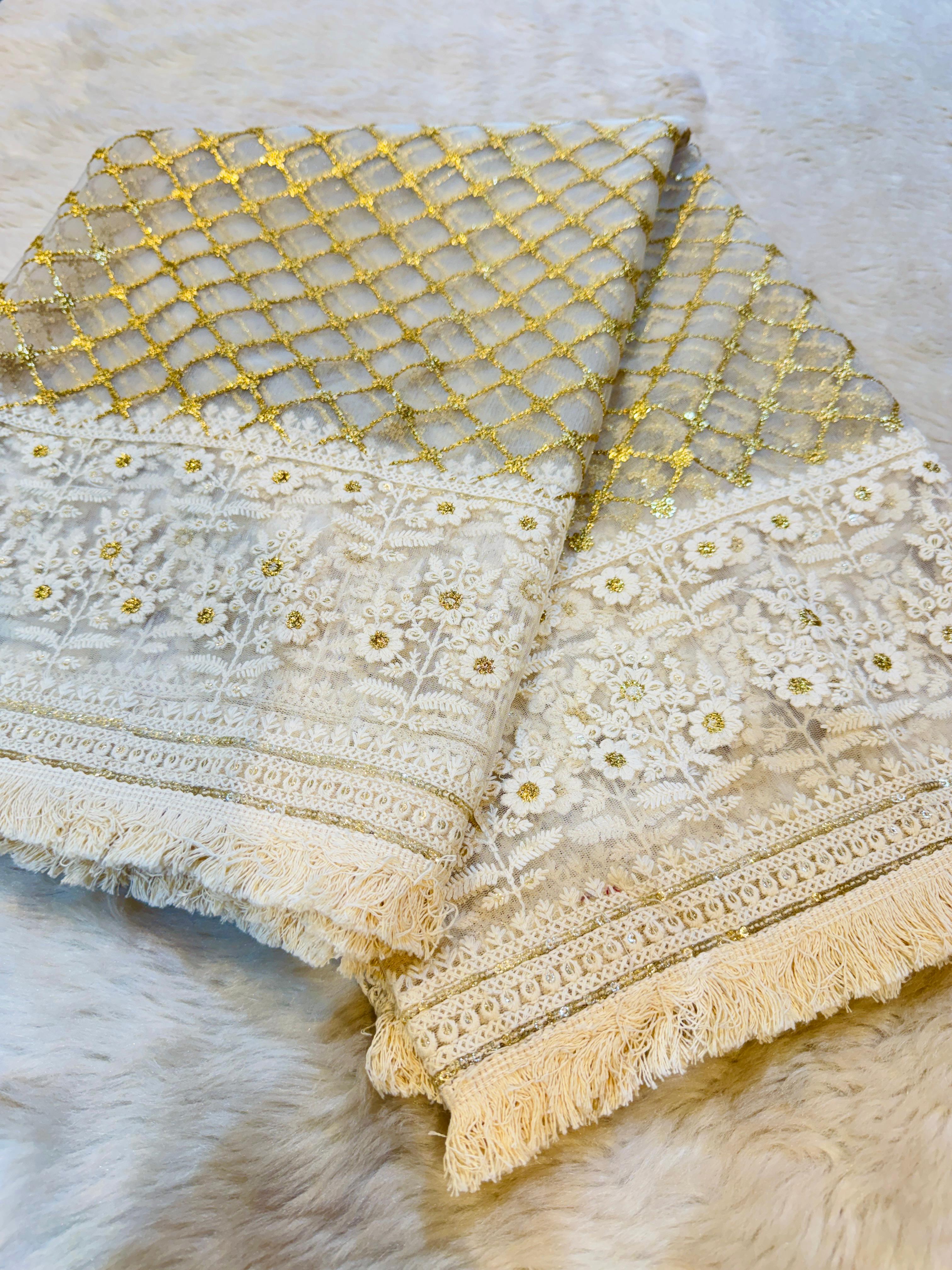 Net Chikankari Dyeable Dupatta 2.40 Meter Length with Sequins Work ...